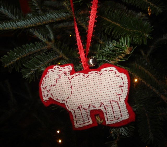 Redwork Sheep Ornament | Eclectic Lamb